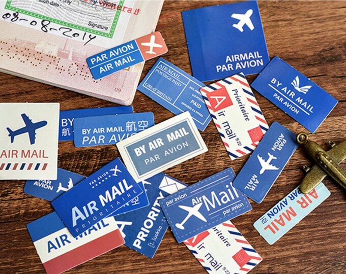 45 Pcs Airmail Sticker, Par Avion Stamp Sticker Flakes, Postal Filofax ...