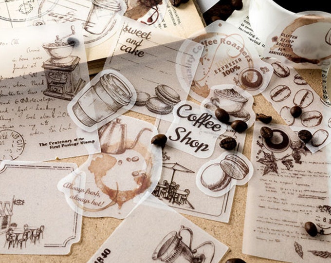 50 Pcs Retro Coffee Large Vellum Sticker Vintage Coffee Beans - Etsy