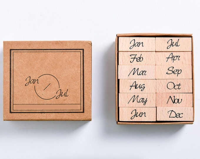 Set of 12 Months Stamp Monthly Wooden Stamp Rubber Stamp - Etsy
