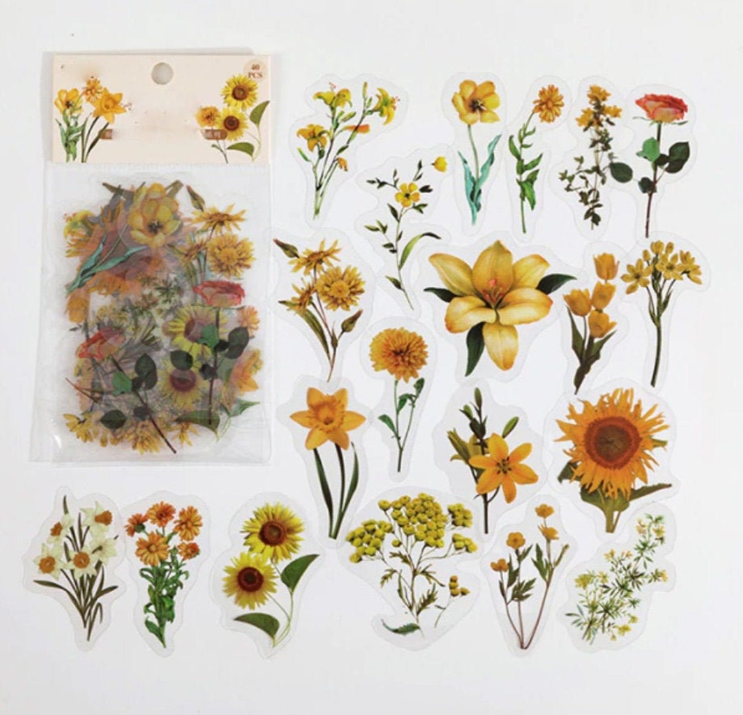 40 Pcs Yellow Flowers Clear Sticker Flowers Clear Sticker - Etsy