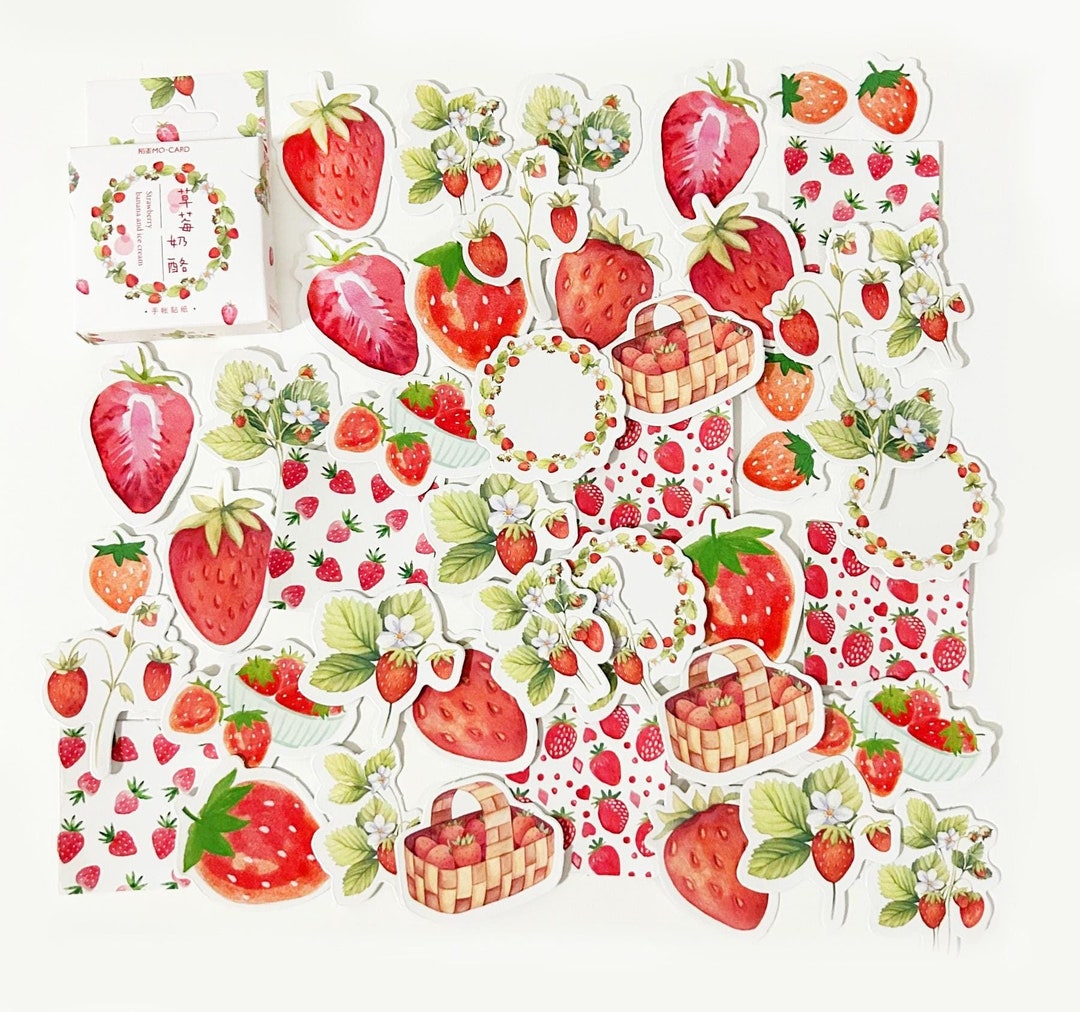 45 Pcs Strawberry Watercolor Sticker, Fruit Sticker Flakes, Stickers ...