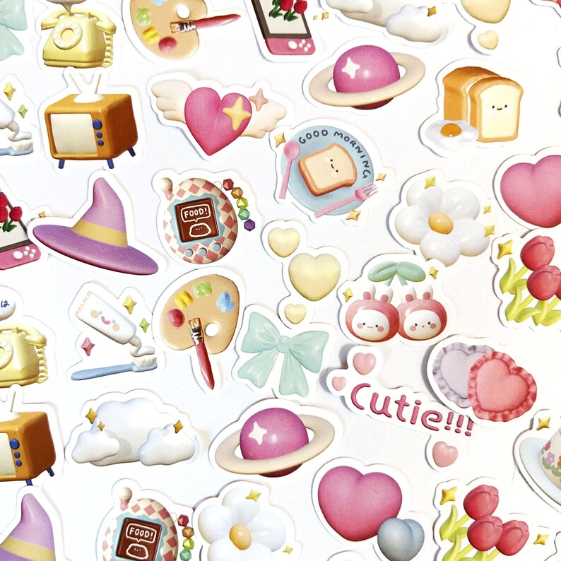 50 Pcs Aesthetic Sticker Pack, 3D Effect Sticker Set, Heart, Scrapbook ...