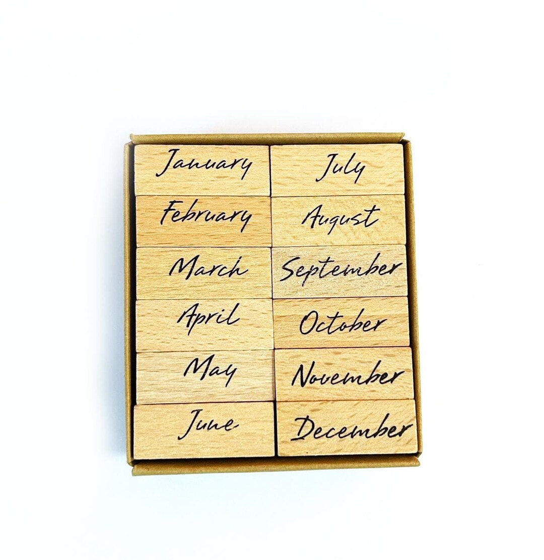 Set of 12 Months Stamp, Monthly Wooden Stamp, Rubber Stamp, Wood Stamp ...