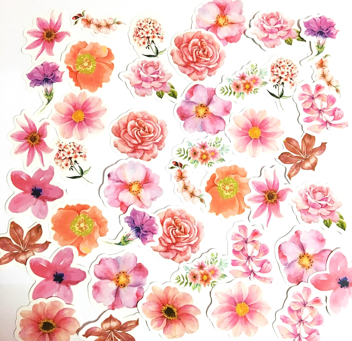 45 Pcs Pink Flowers Watercolor Sticker Roses Sticker | Etsy