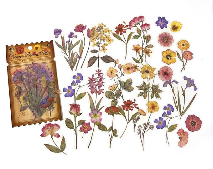 40 Pcs Flowers Clear Sticker, Floral, Scrapbook Stickers, Junk Journal ...