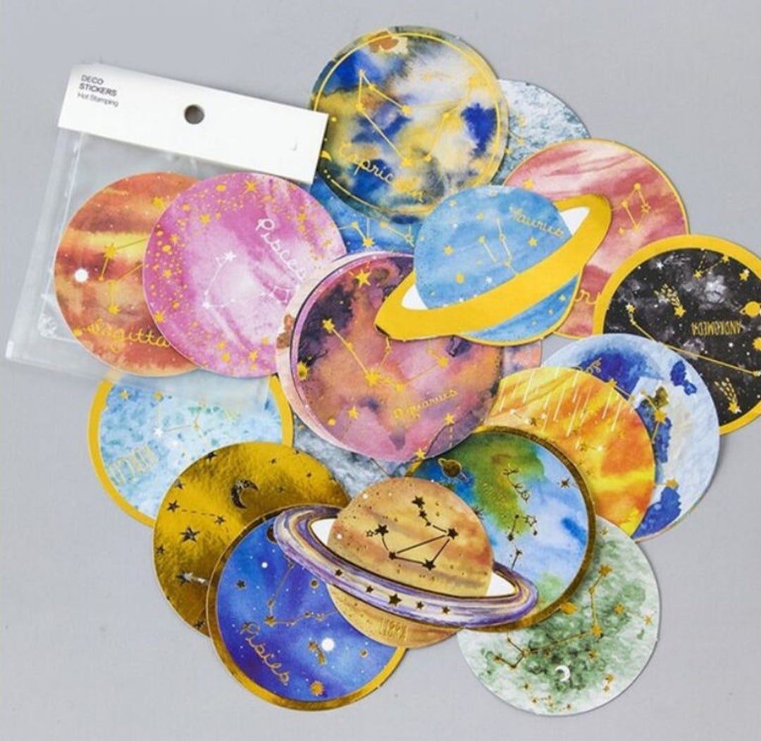 24 Pcs Galaxy Sticker, Zodiac Signs Gold Foil Sticker Flakes, Planets ...