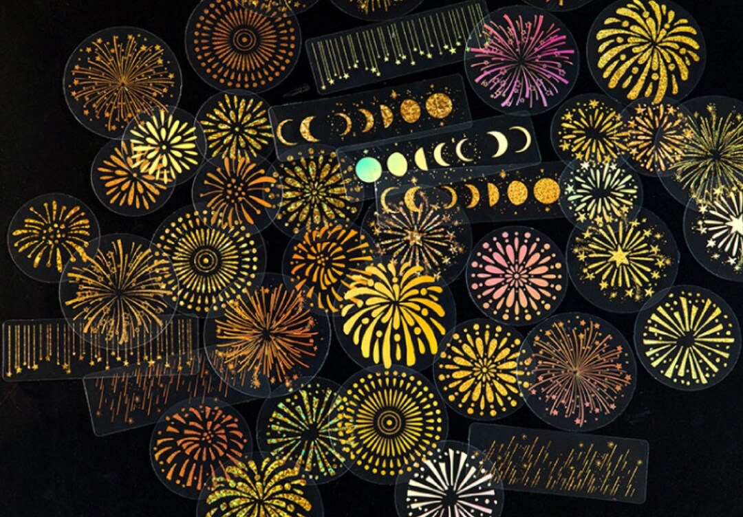 45 Pcs Fireworks Gold Holographic Sticker, Shiny, Iridescent Stickers ...