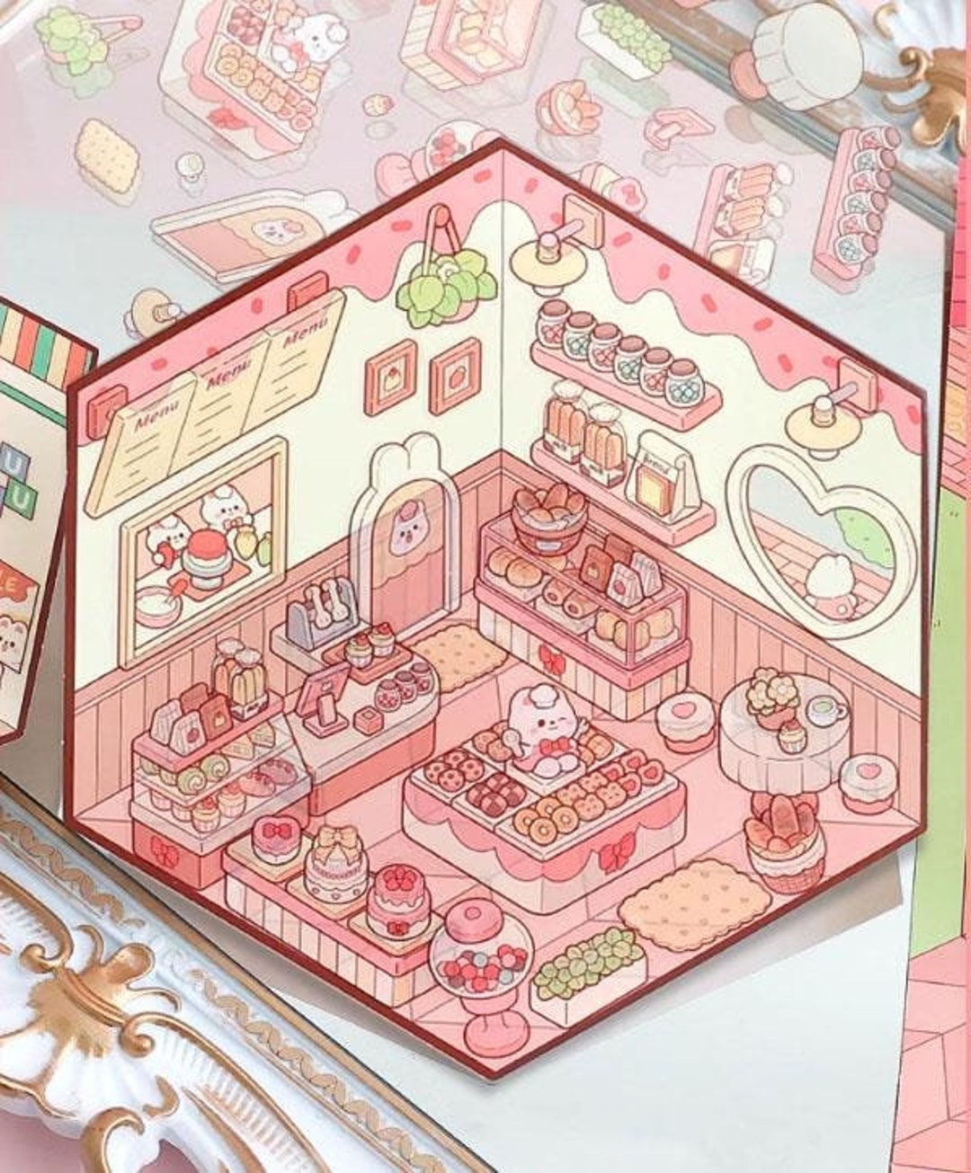 3D DIY Scene Sticker, Dessert Shop, Rabbit Stickers, Journal Kit ...