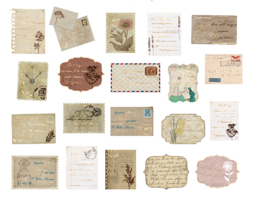 40 Pcs Postal Gold Foil Washi Sticker Pack, Scrapbook, Journal ...