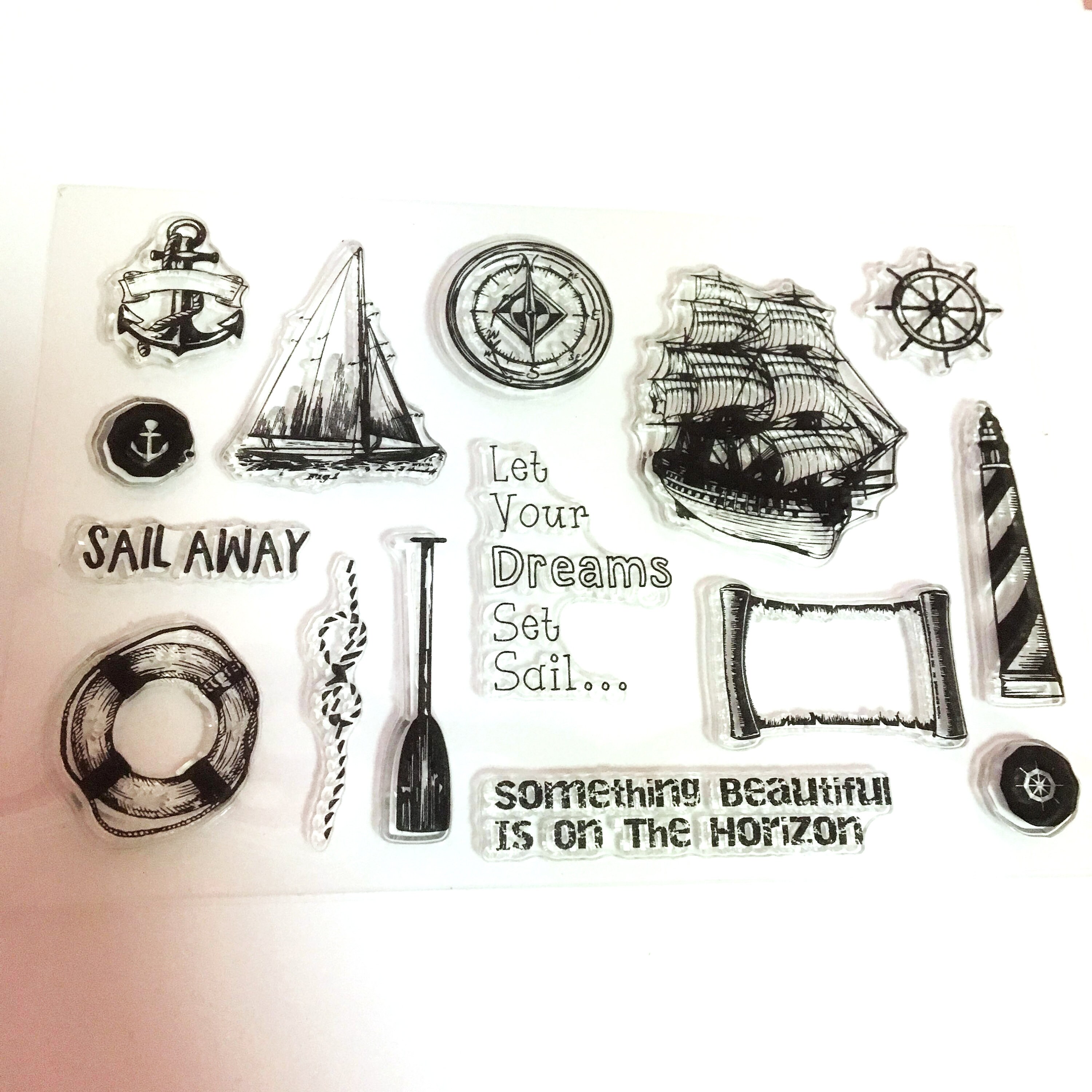Sail Boat Stamp, Lighthouse Clear Transparent Stamp, Antique Scroll ...