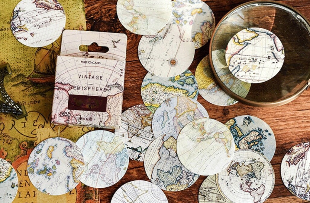 45 Pcs Vintage World Map Sticker Antique Map Stamp Sticker | Etsy