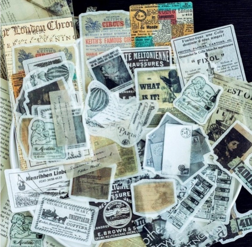 60 Pcs Retro Newspapers Large Washi Sticker Papers Sticker | Etsy