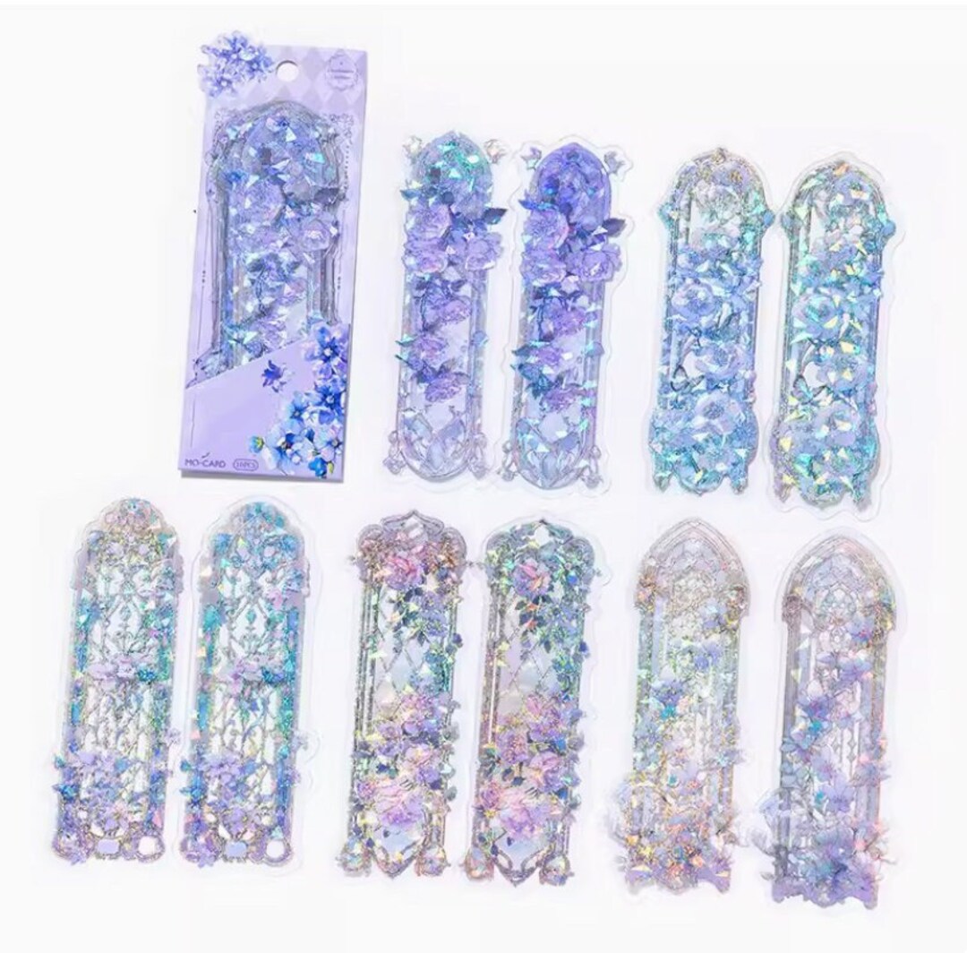 10 Pcs Holographic Sticker and DIY Bookmark, Floral Shiny, Iridescent ...
