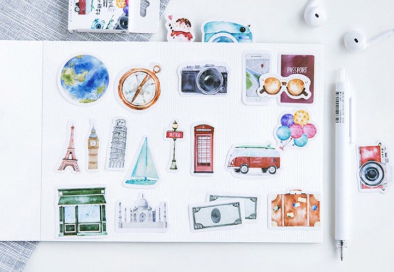 45 Pcs Travel World Sticker Pack Wanderlust Watercolor - Etsy