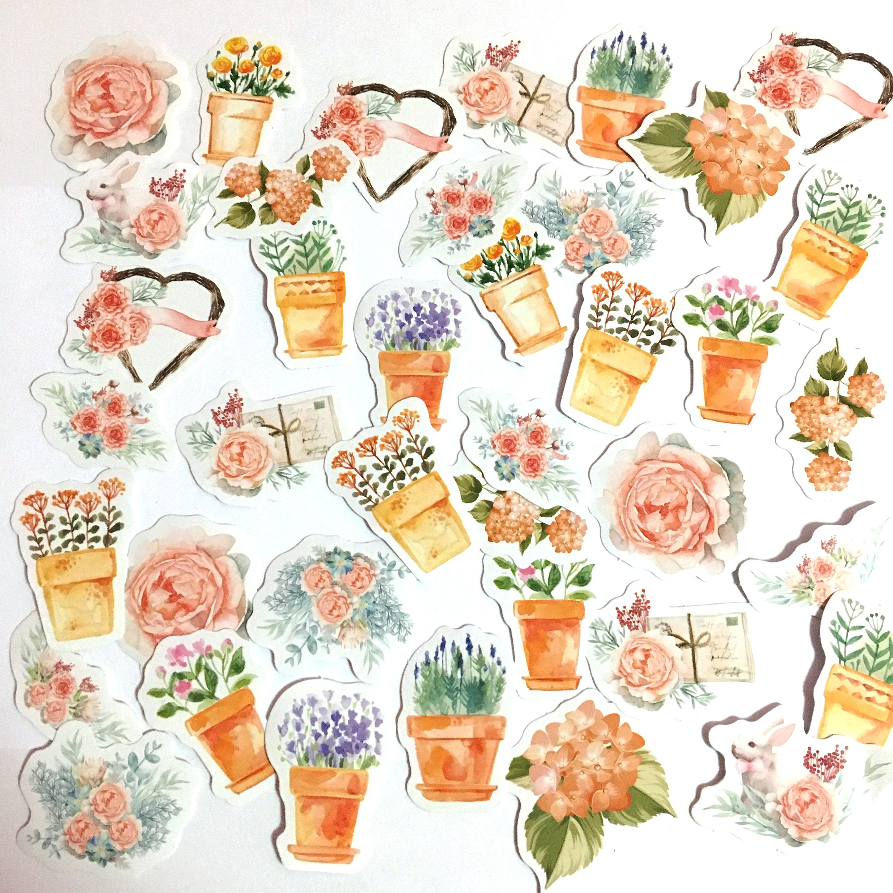 45 Pcs Potted Plants Watercolor Sticker Roses Sticker Flakes - Etsy