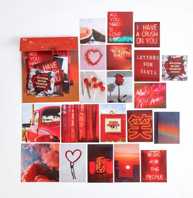 40 Pcs Red Aesthetic Sticker Pack Scrapbooking Junk Journal - Etsy
