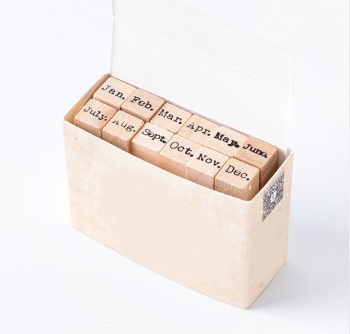 Set of 12 Month Stamp Months of the Year Wooden Stamp Rubber - Etsy