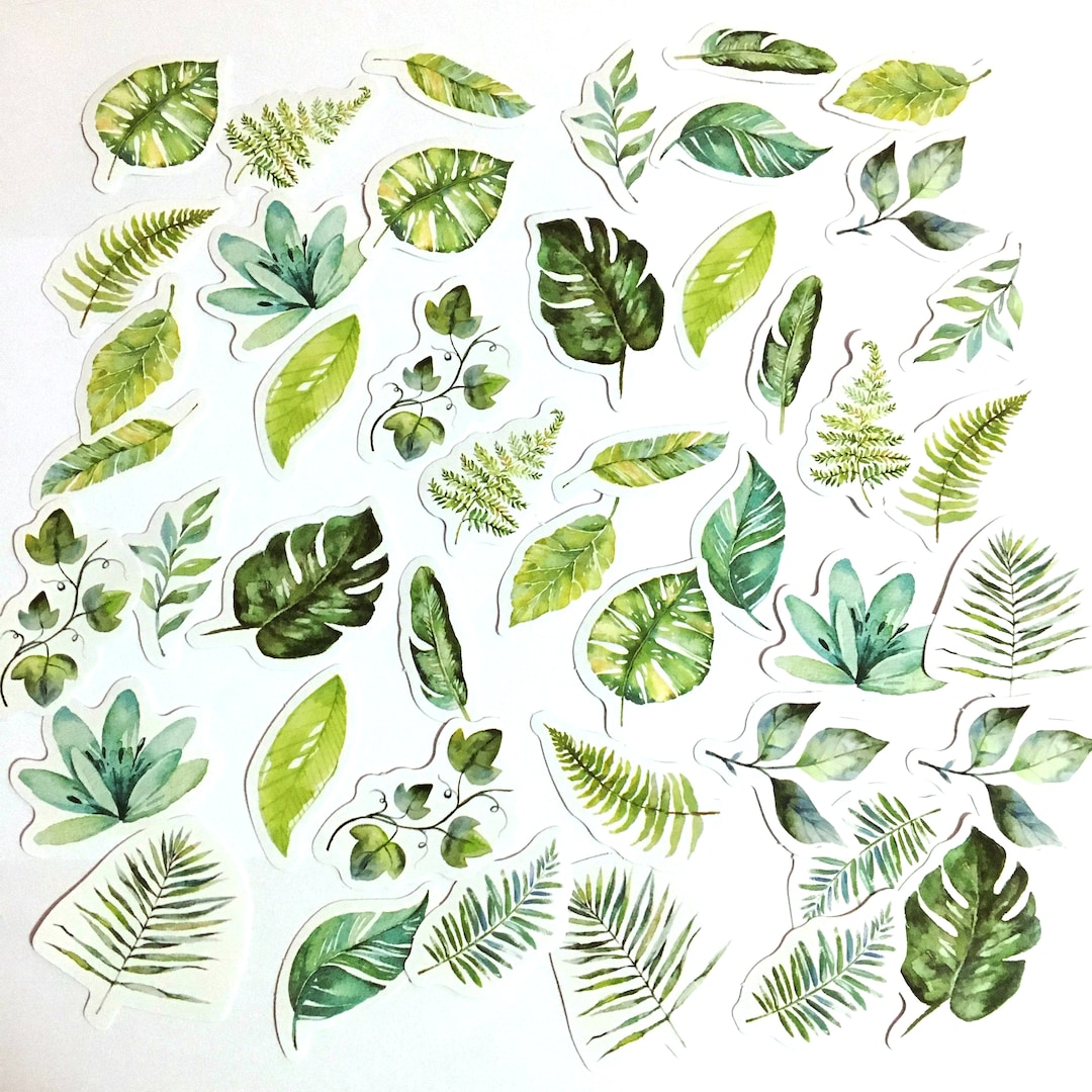 45 Pcs Tropical Leaves Sticker, Plants, Scrapbook, Junk Journal Kit ...