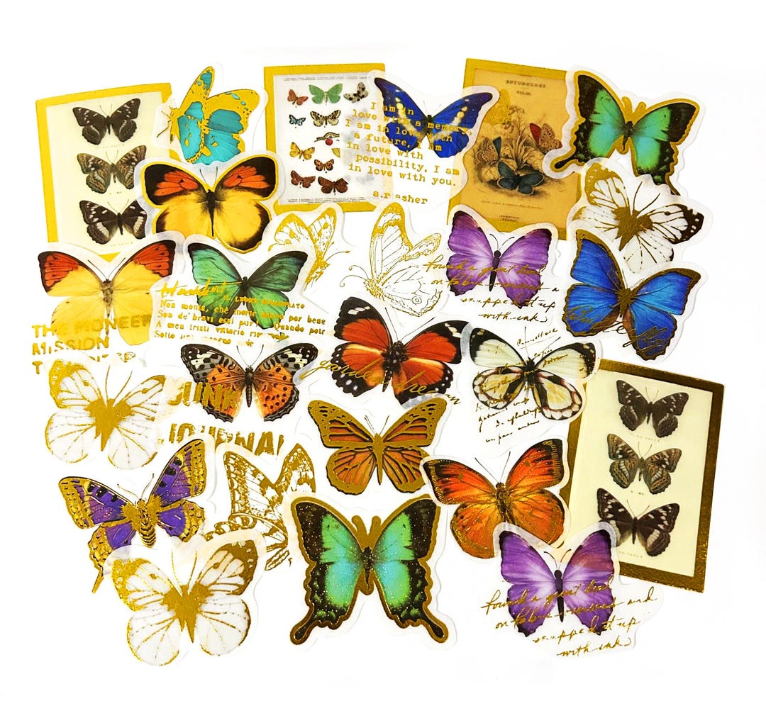 60 Pcs Butterfly Gold Foil Large Washi Sticker, Junk Journal, Journal ...