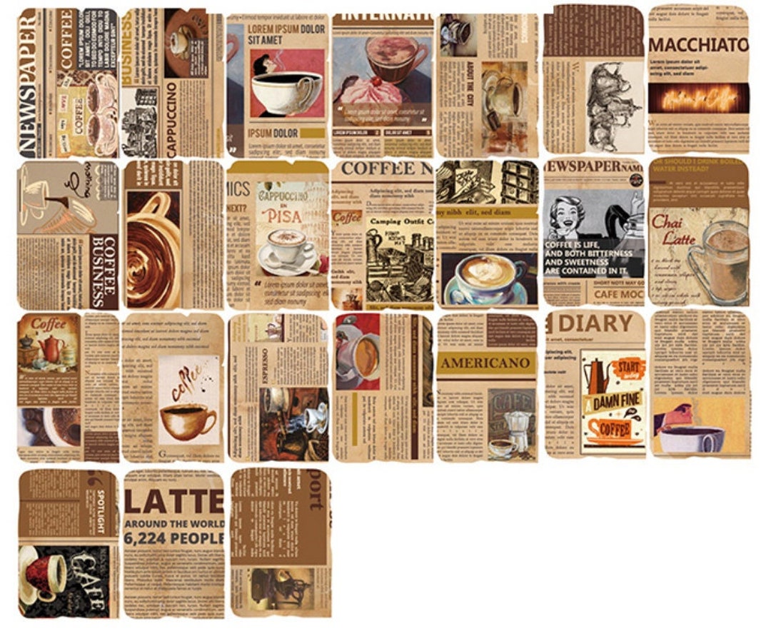 24 Pcs Coffee Sticker, Antique Papers Sticker Pack, Scrapbook, Junk ...