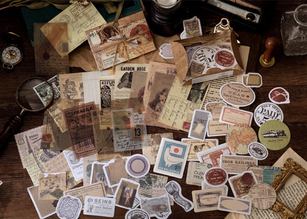 60 Pcs Retro Collage Junk Journal Kit Label Tag Sticker Pack | Etsy