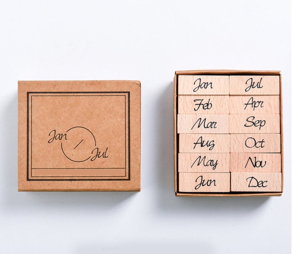 Set of 12 Months Stamp Monthly Wooden Stamp Rubber Stamp | Etsy