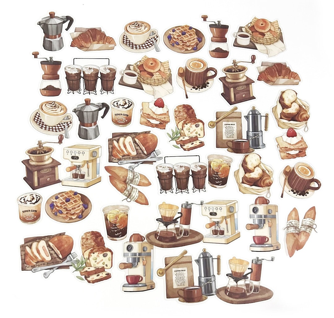 40 Pcs Coffee Clear Sticker Pack, Junk Journal Kit, Scrap Booking ...