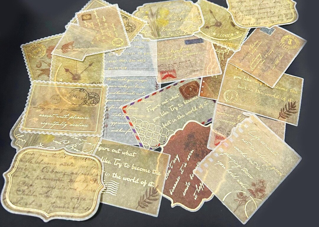 40 Pcs Postal Gold Foil Washi Sticker Pack, Scrapbook, Journal ...