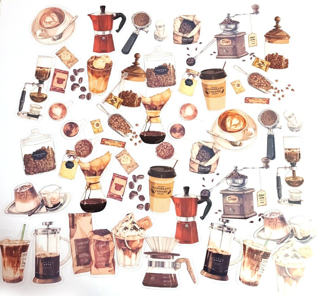 40 Pcs Coffee Clear Sticker Pack, Junk Journal Kit, Scrap Booking ...