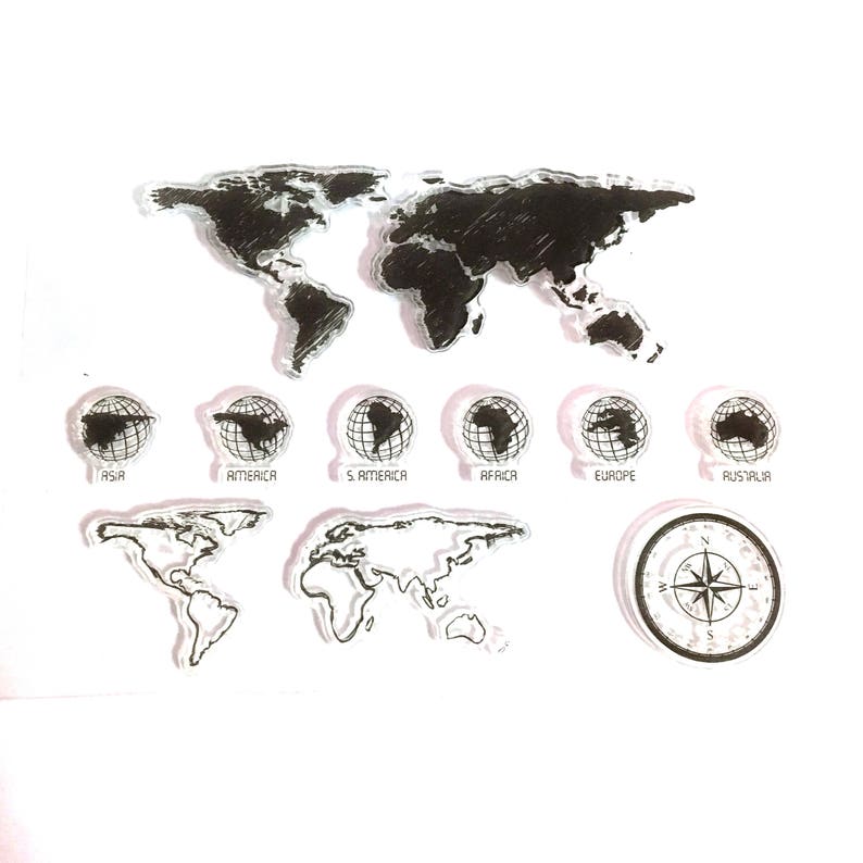 World Map Stamp Compass Clear Transparent Stamp Globe Rubber | Etsy