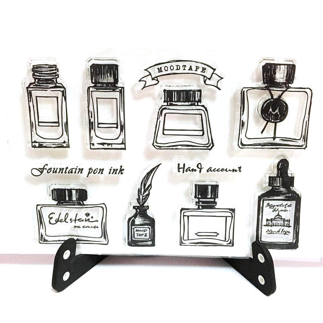 Ink Bottle Stamp, Quill Clear Transparent Stamp, Vintage Ink Bottle ...