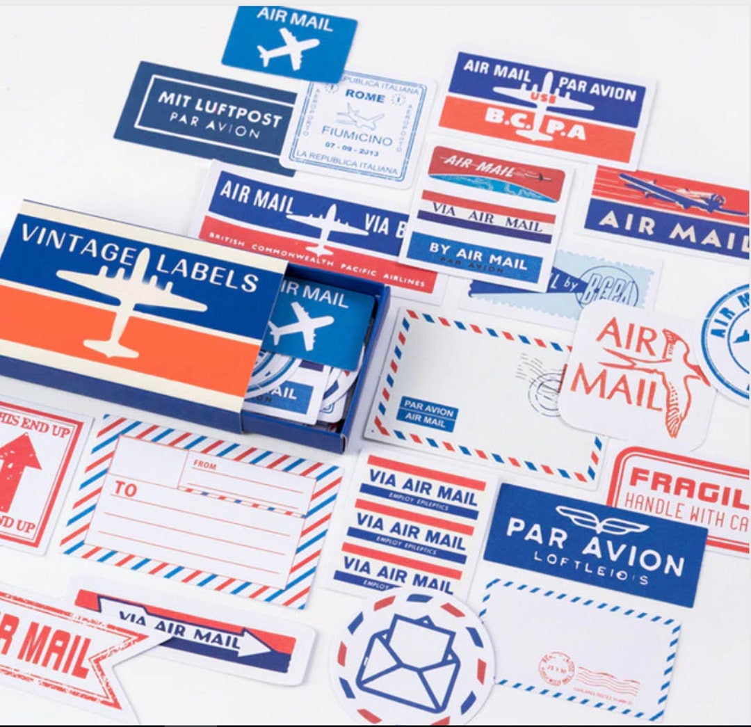 60 Pcs Airmail Sticker, Par Avion Stamp Sticker, Postal, Scrapbook ...