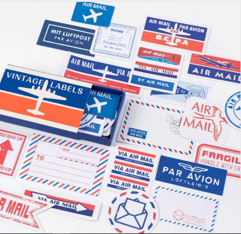 60 Pcs Airmail Sticker Par Avion Stamp Sticker Postal | Etsy
