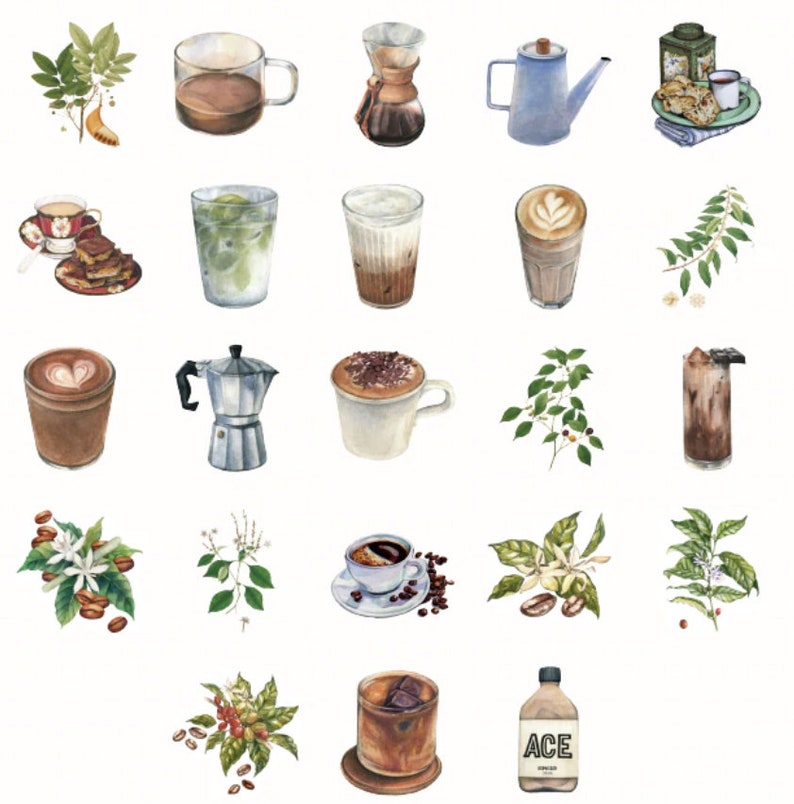 45 Pcs Coffee Sticker Pack, Coffee Bean Sticker, Retro Vintage Coffee ...