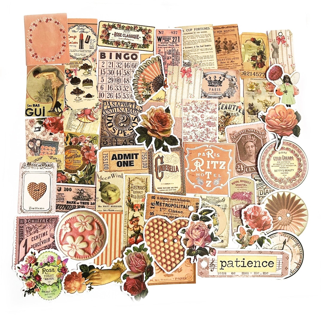 50 Pcs Junk Journal Kit, Vintage Retro Deco Stickers, Journal Ephemera ...