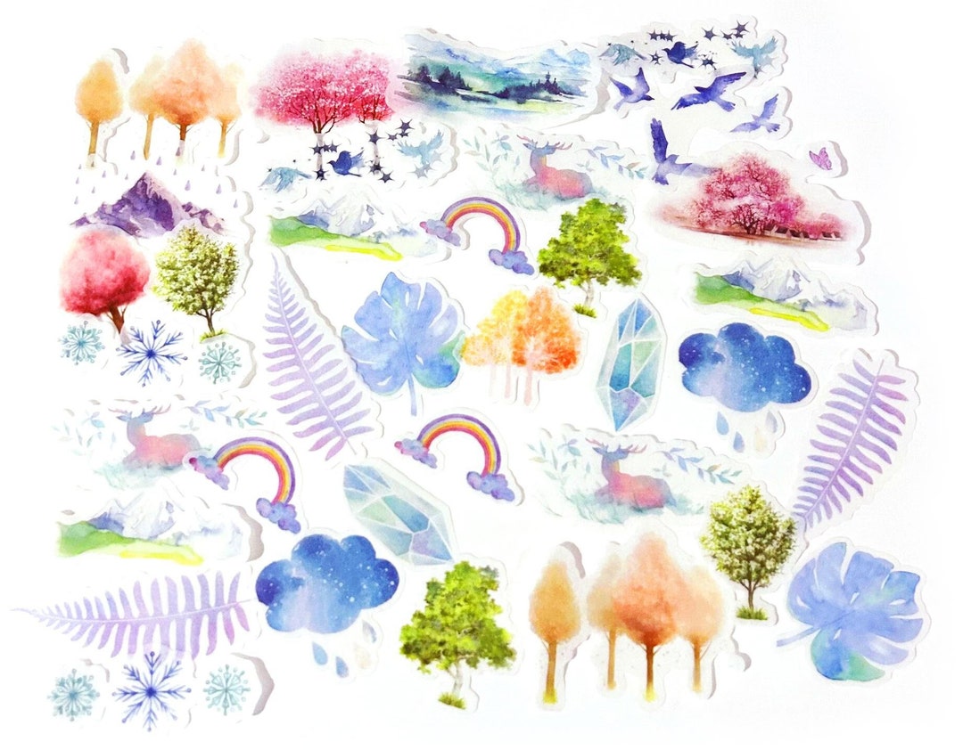 60 Pcs Forest Large Washi Sticker, Rainbow Sticker Flakes, Travel ...