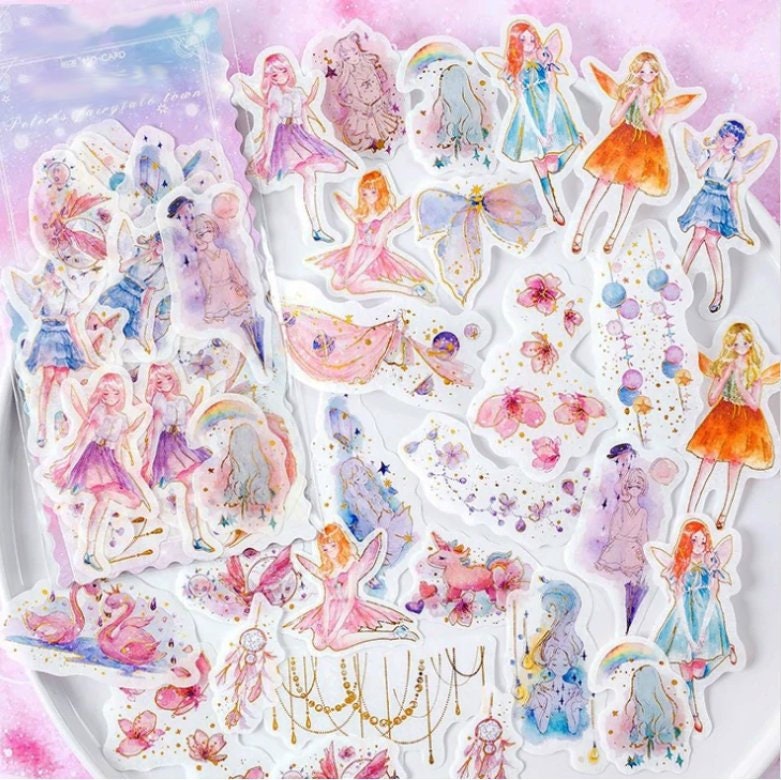 60 Pcs Pastel Fairy Gold Foil Sticker Snowflake Swans Floral Bullet ...