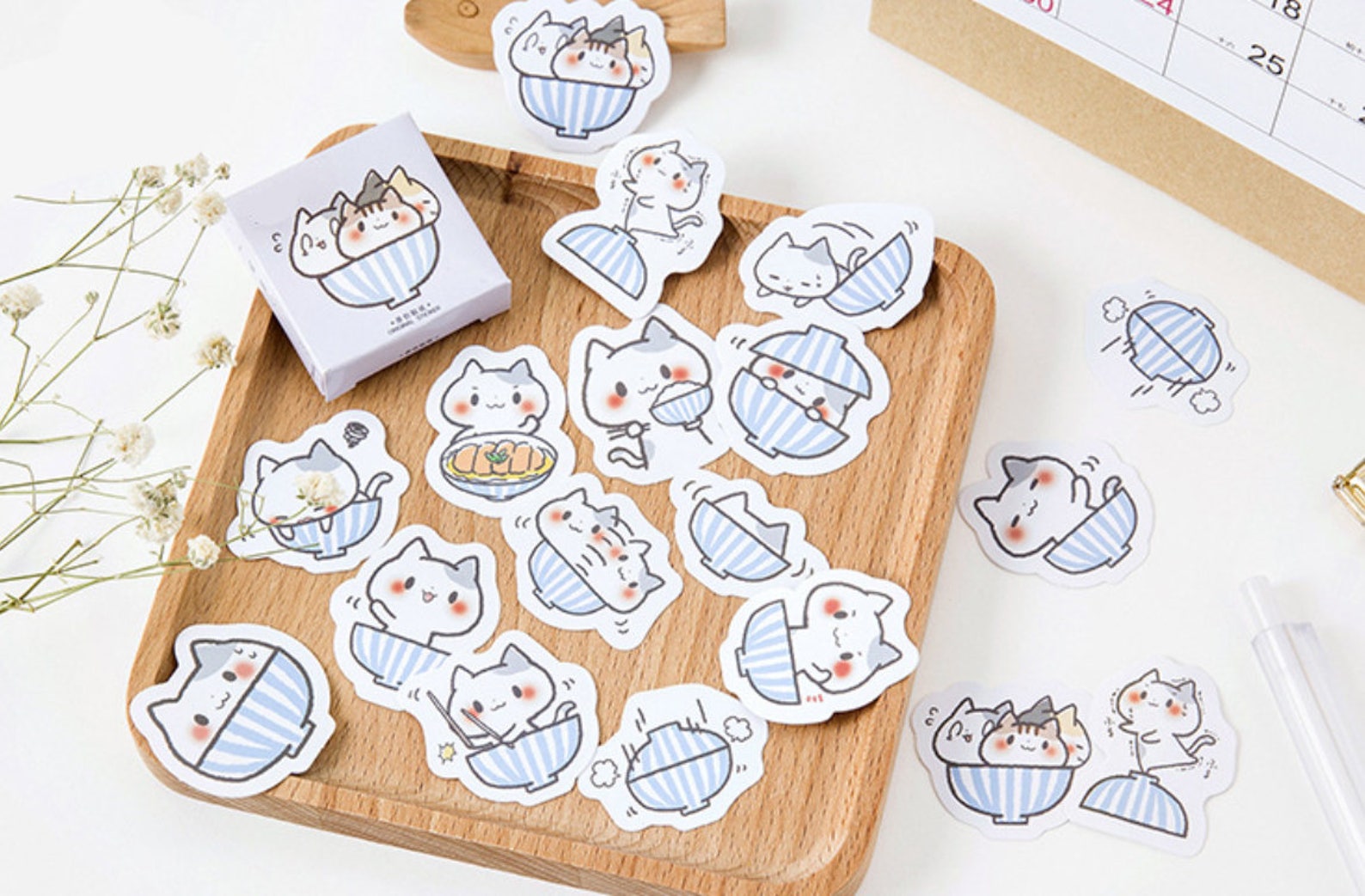 45 Pcs Cat in a Bowl Sticker Cats Kitten Sticker Flakes Pet - Etsy