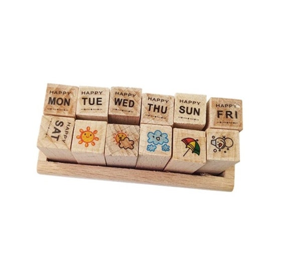 Set of 12 Mini Stamp Days of the Week Wooden Stamp Rubber | Etsy