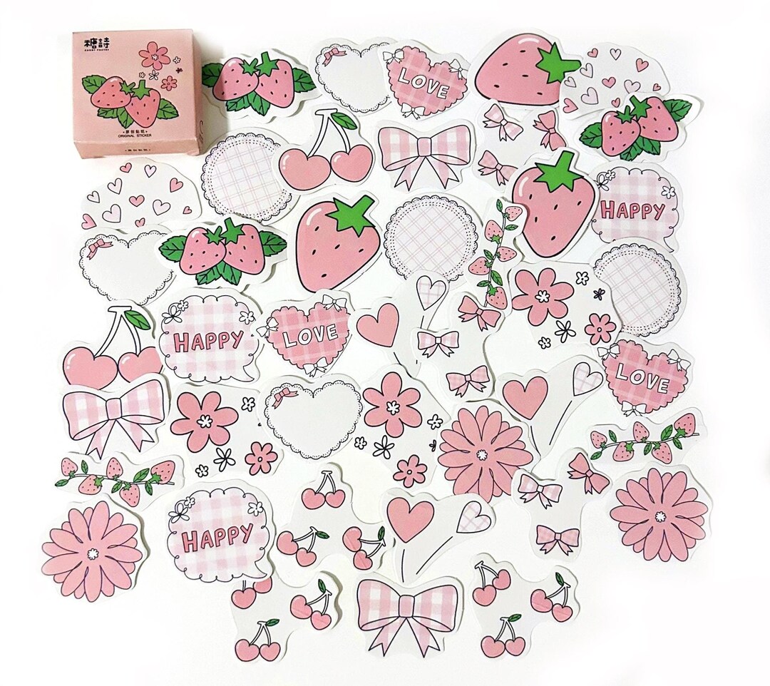 45 Pcs Strawberry Sticker, Fruit Pink Sticker Pack, Pink Stickers ...