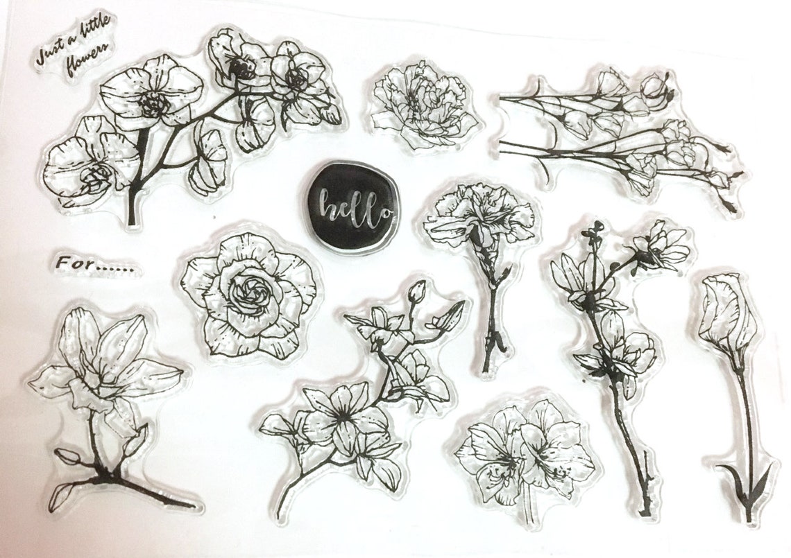 Flowers Stamp, Floral Clear Transparent Stamp, Flora Rubber Stamp ...