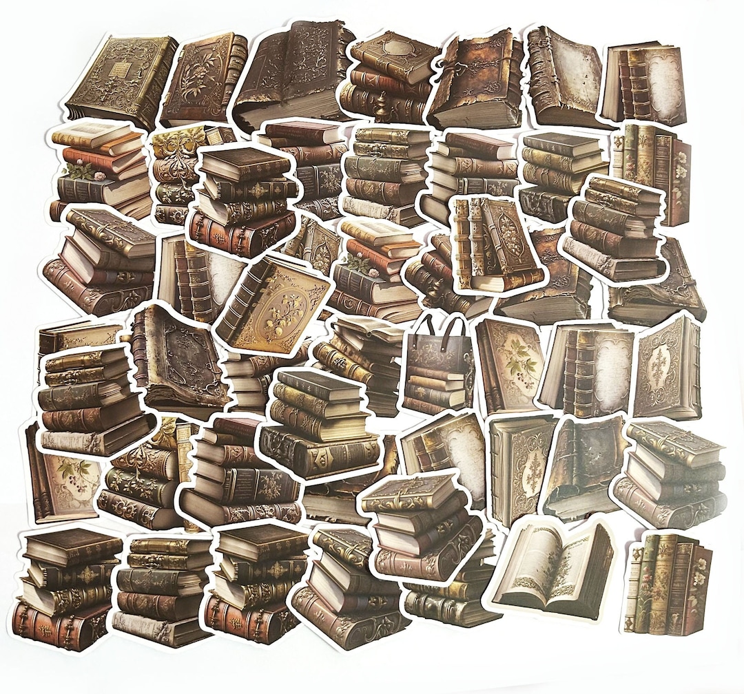 45 Pcs Books Sticker, Stacks of Books Sticker, Library, Junk Journal ...