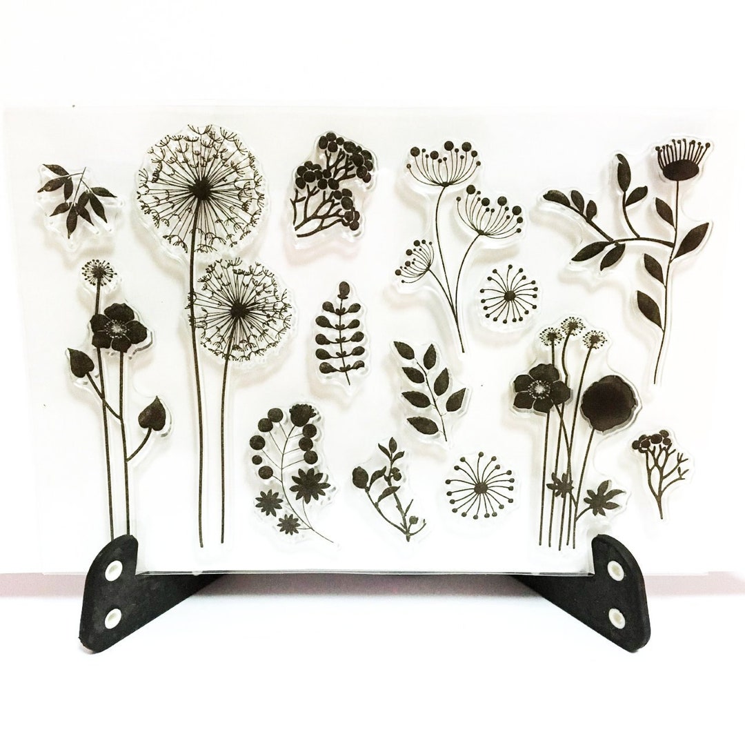 Botanicals Stamp, Dandelion Clear Transparent Stamp, Leaves Flowers ...