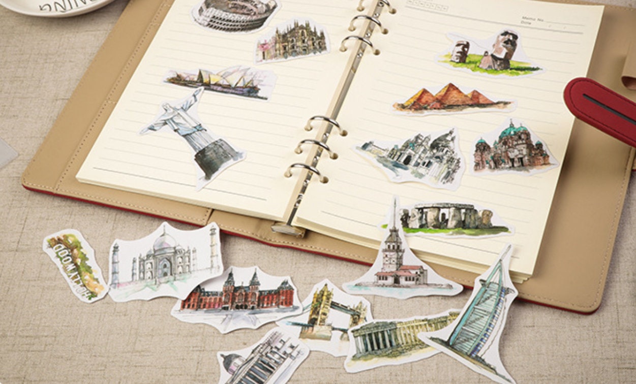 40 Pcs Landmark Sticker Travel Watercolor Sticker Pack Place - Etsy