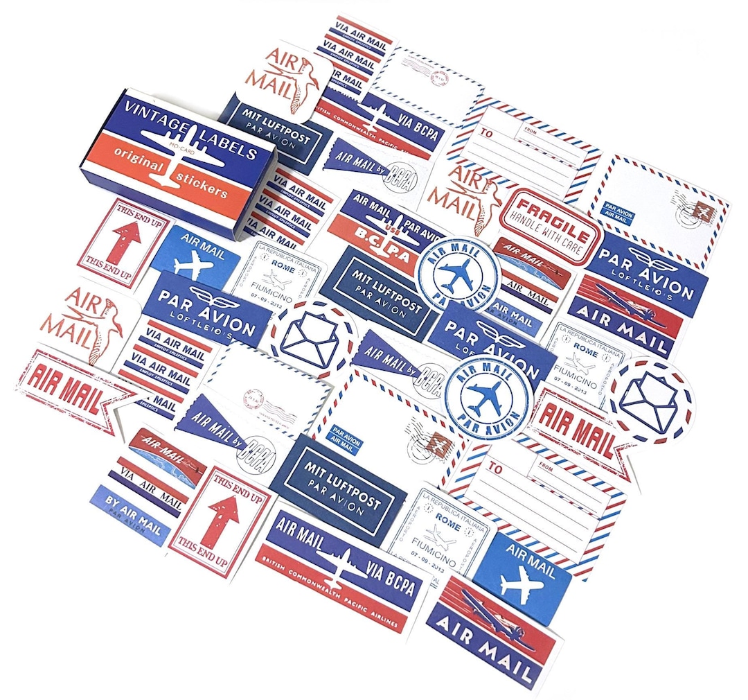 60 Pcs Airmail Sticker, Par Avion Stamp Sticker, Postal, Scrapbook ...