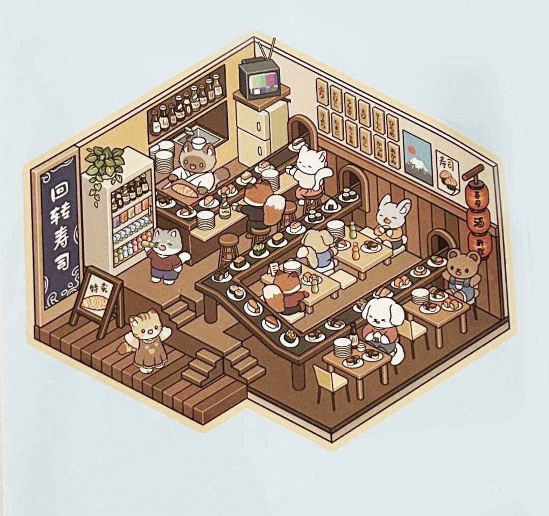 3D DIY Scene Sticker, Sushi Store Stickers, Journal Kit, Scrapbooking ...
