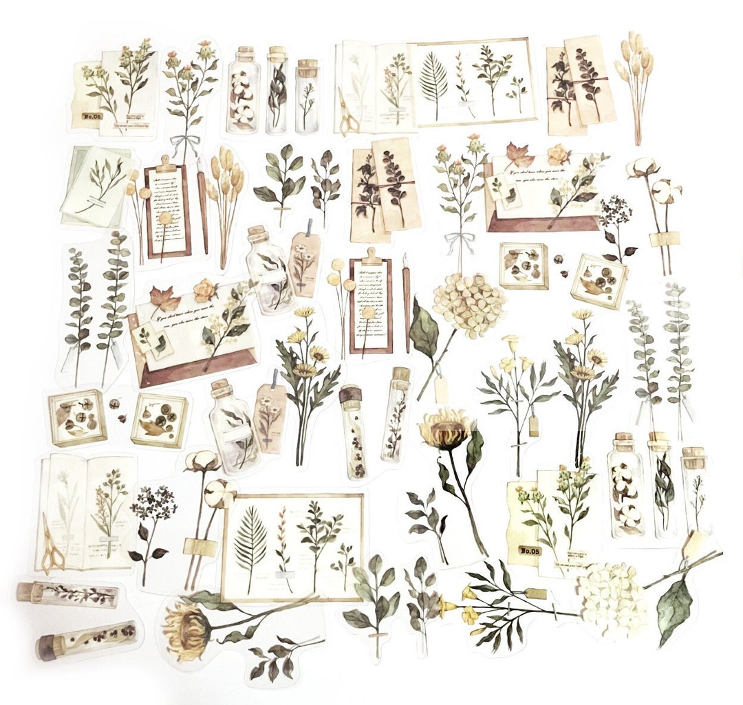 40 Pcs Botanicals Clear Sticker, Junk Journal Kit, Journal, Journal ...