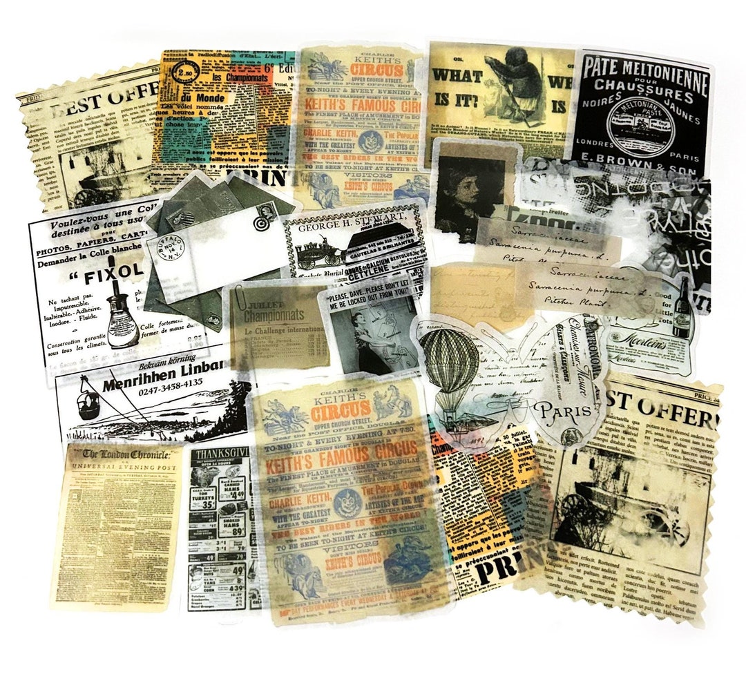 60 Pcs Retro Newspapers Large Washi Sticker, Papers, Junk Journal Kit ...