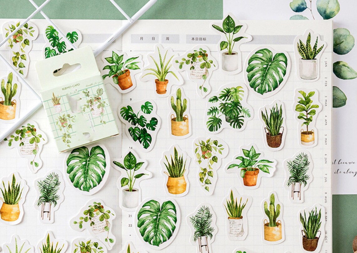 45 Pcs Potted Plants Sticker Tropical Leaves Sticker Flakes - Etsy