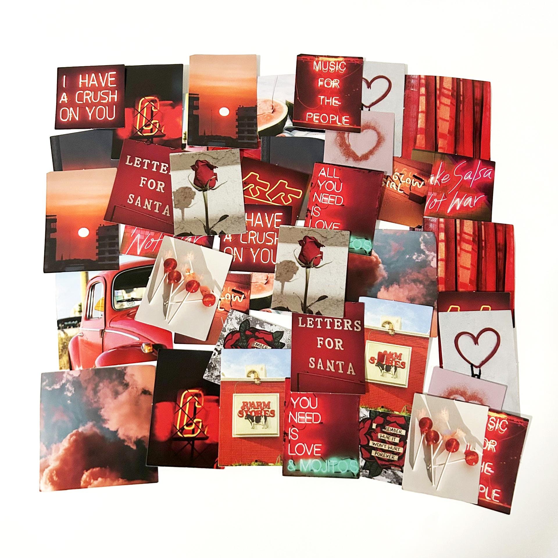 40 Pcs Red Aesthetic Sticker Pack, Scrapbooking, Junk Journal Kit ...